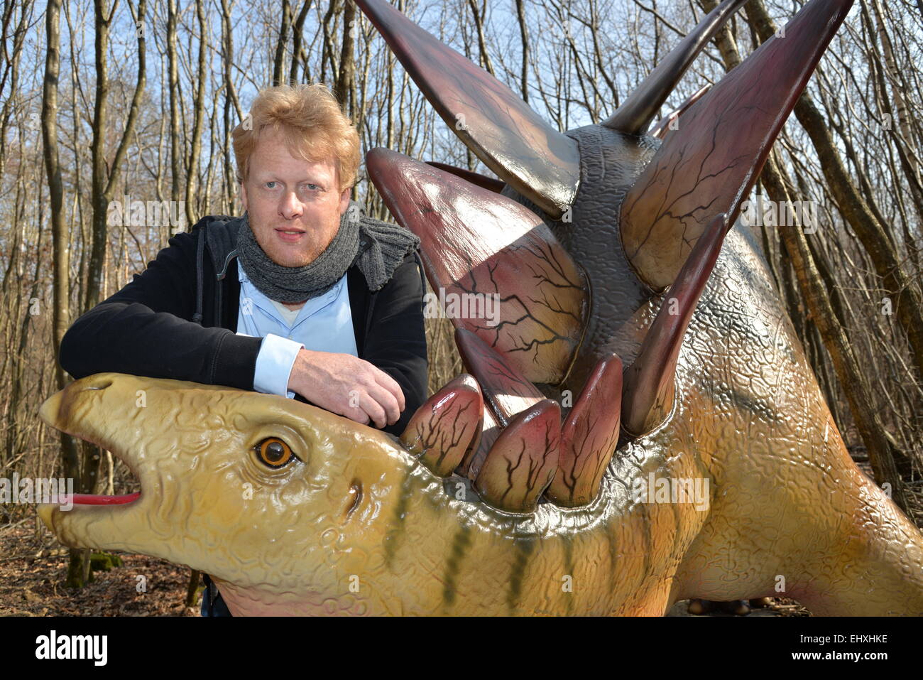 Bruno Zwank, CEO of the Dinosaur Park Teufelsschlucht, poses with a ...