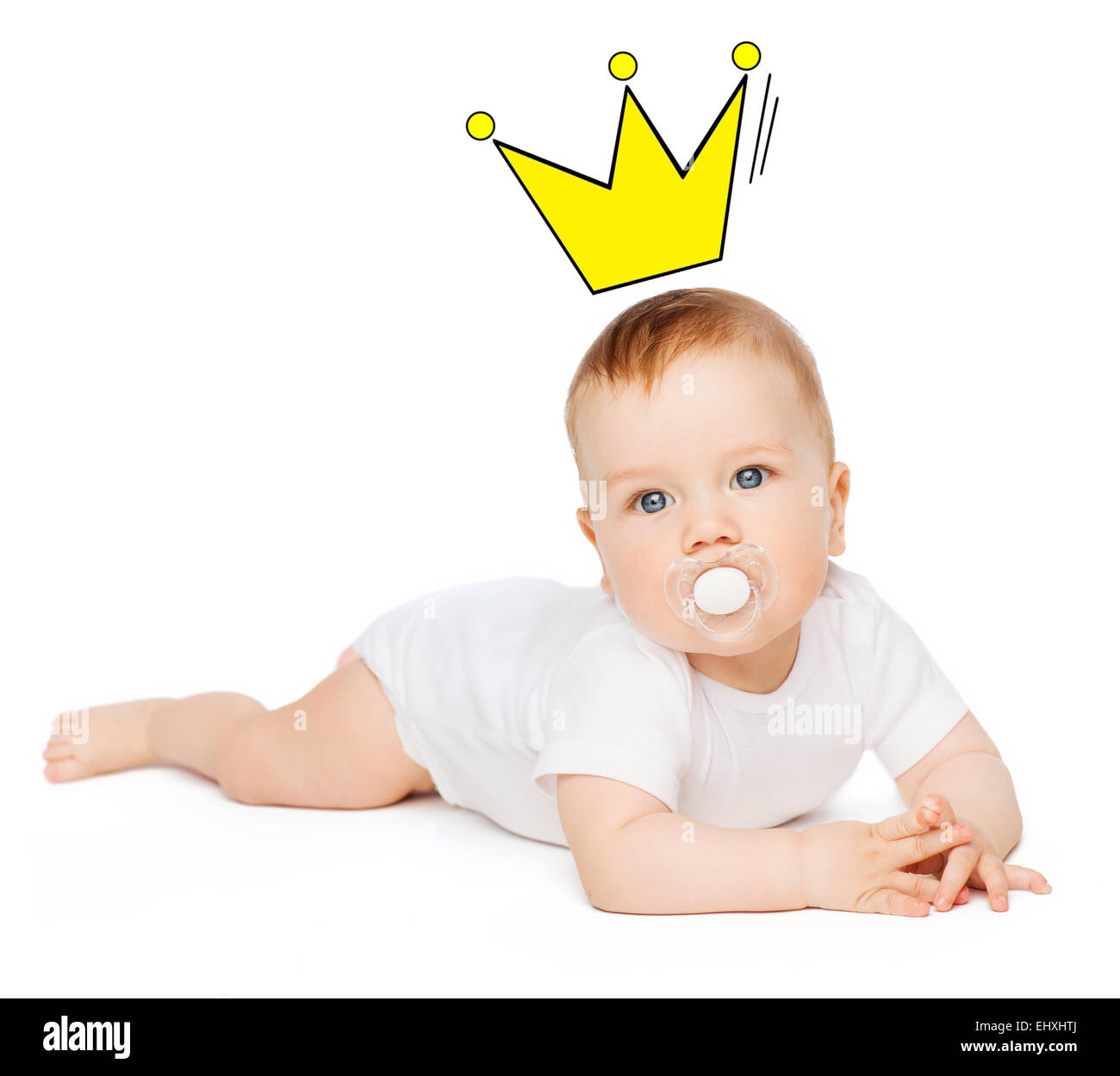 smiling baby lying on floor with dummy in mouth Stock Photo - Alamy