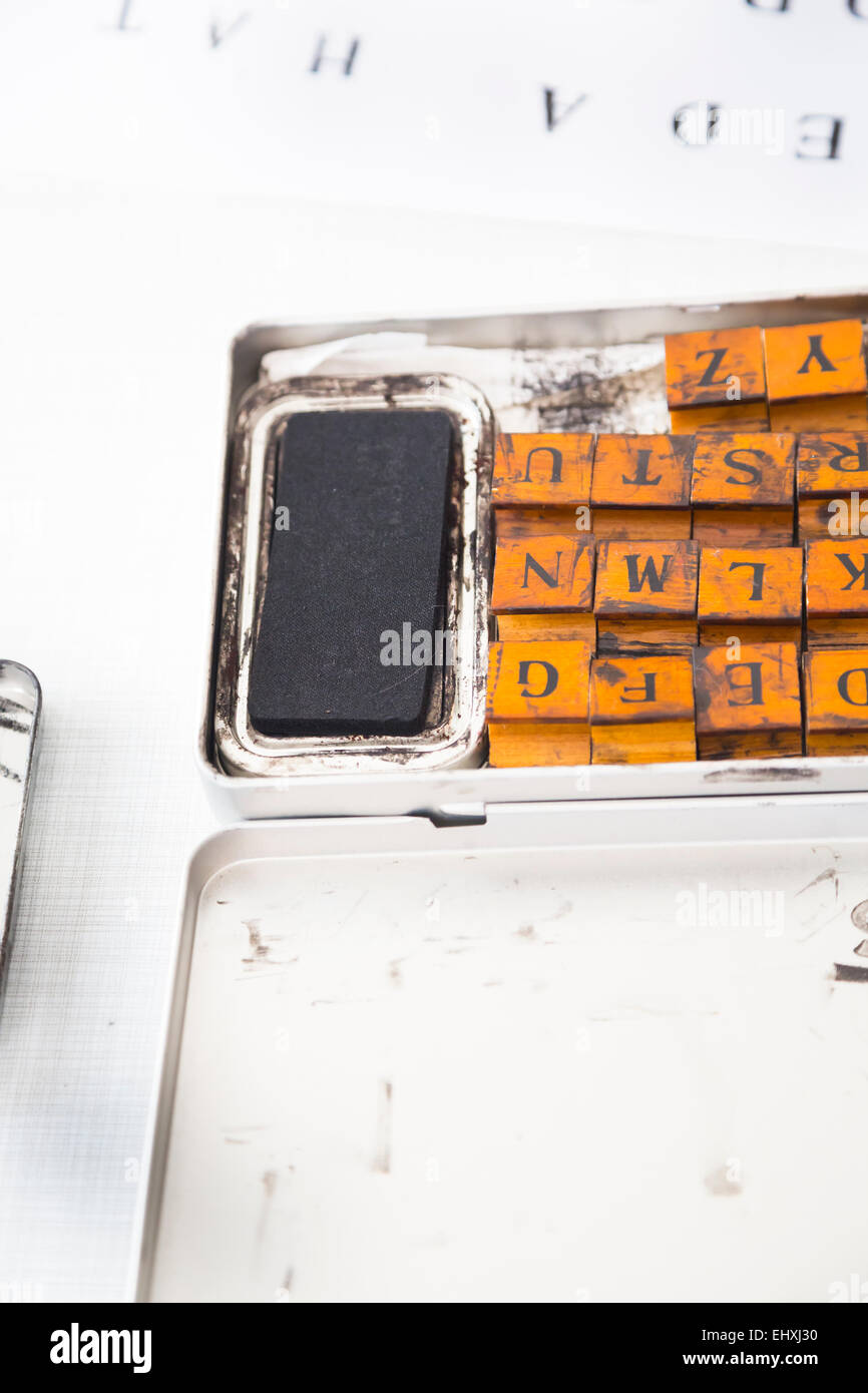 Wooden ink stamps hi-res stock photography and images - Alamy