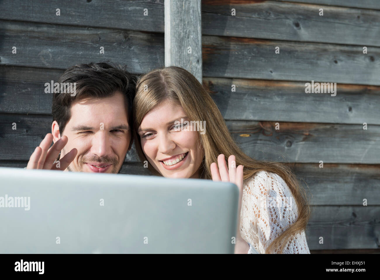 Close up portrait young man woman computer Stock Photo - Alamy