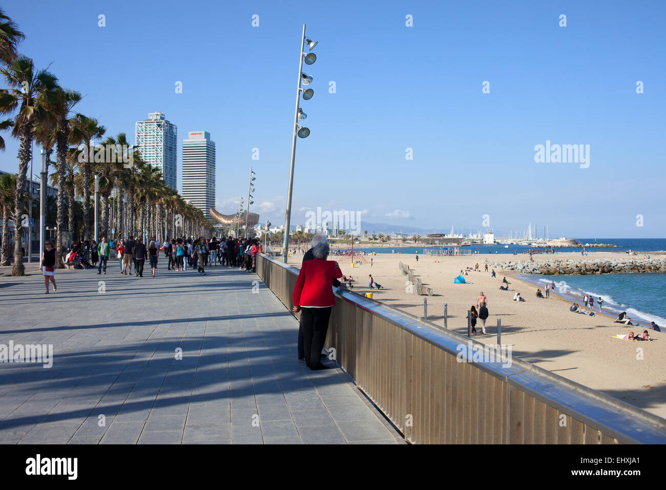 Barcelona spain beach promenade barceloneta hi-res stock photography ...
