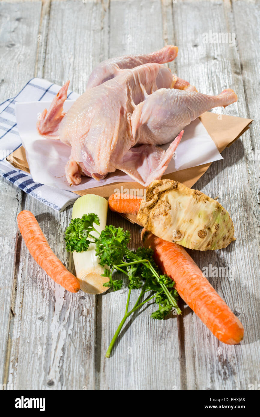 Boiling fowl and mirepoix Stock Photo - Alamy