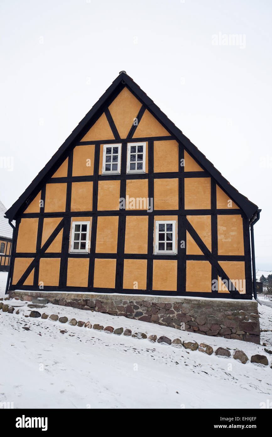 Yellow half-timbered farm House at winter time Stock Photo - Alamy