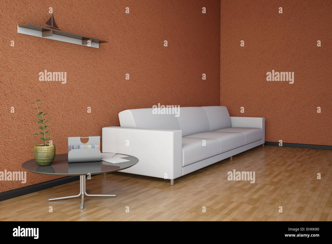Side view of an interior rendering of a living room with textures Stock ...