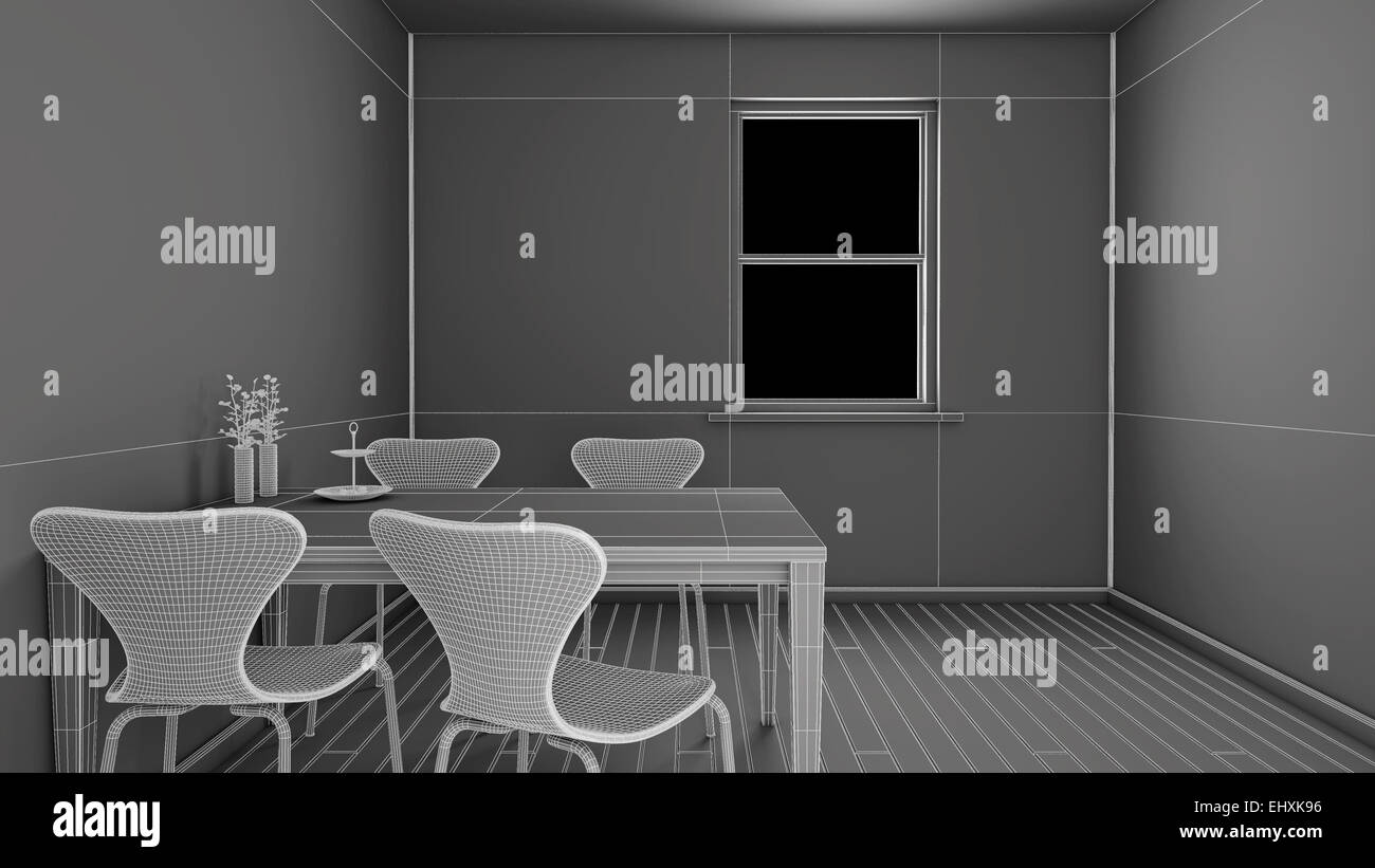 Interior rendering of a kitchen in wireframe Stock Photo - Alamy