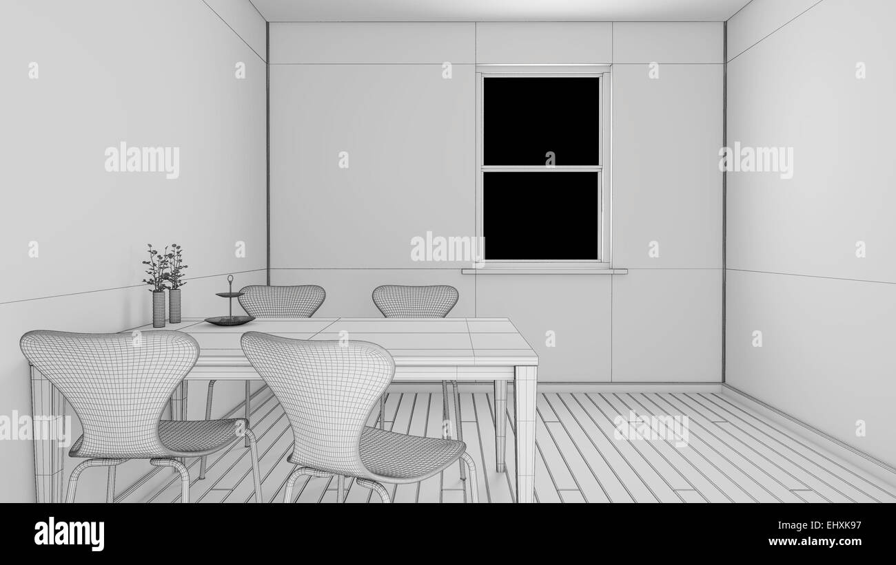 Interior rendering of a kitchen in wireframe Stock Photo - Alamy