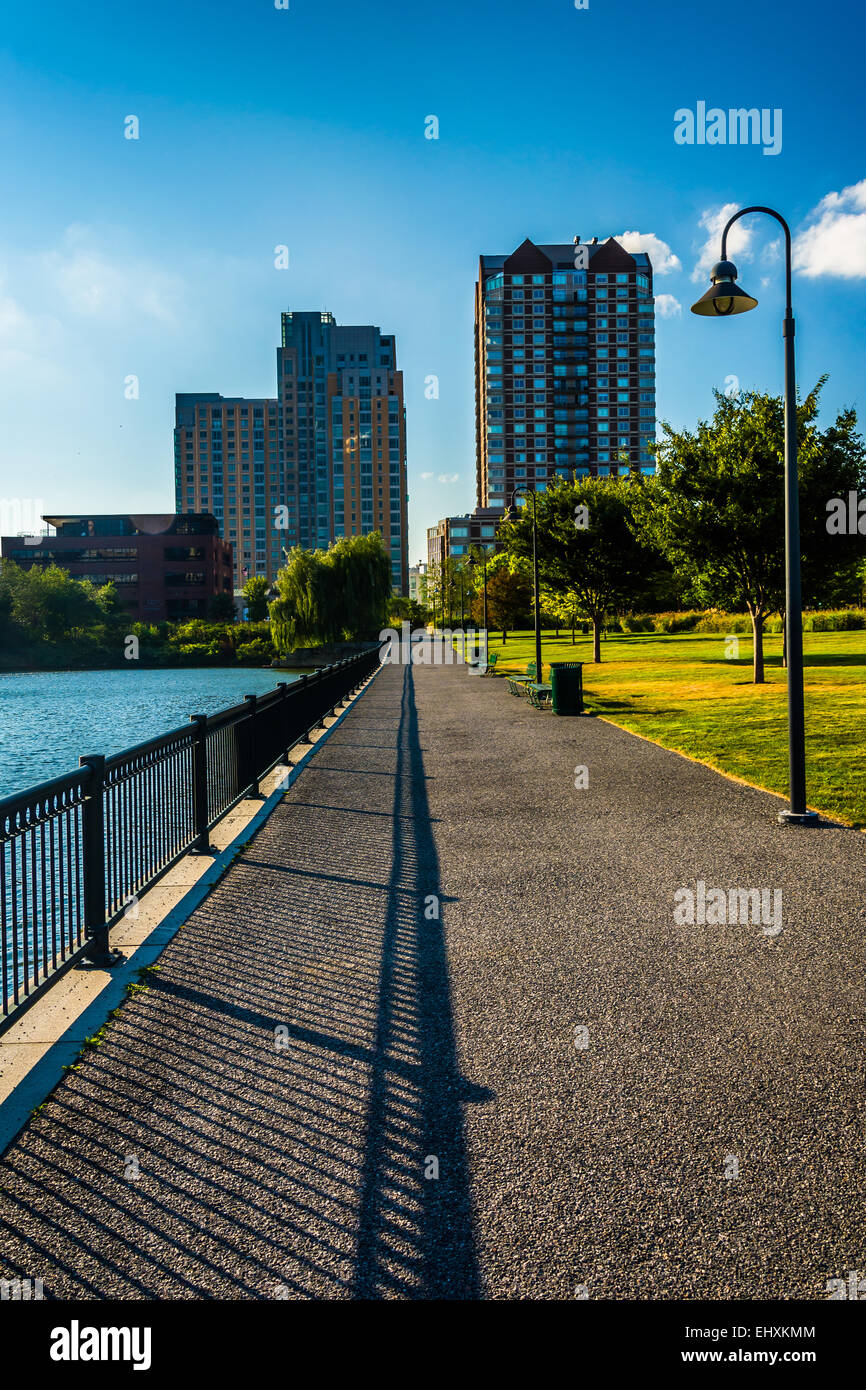 Path at North Point Park and buildings in Boston, Massachusetts Stock ...