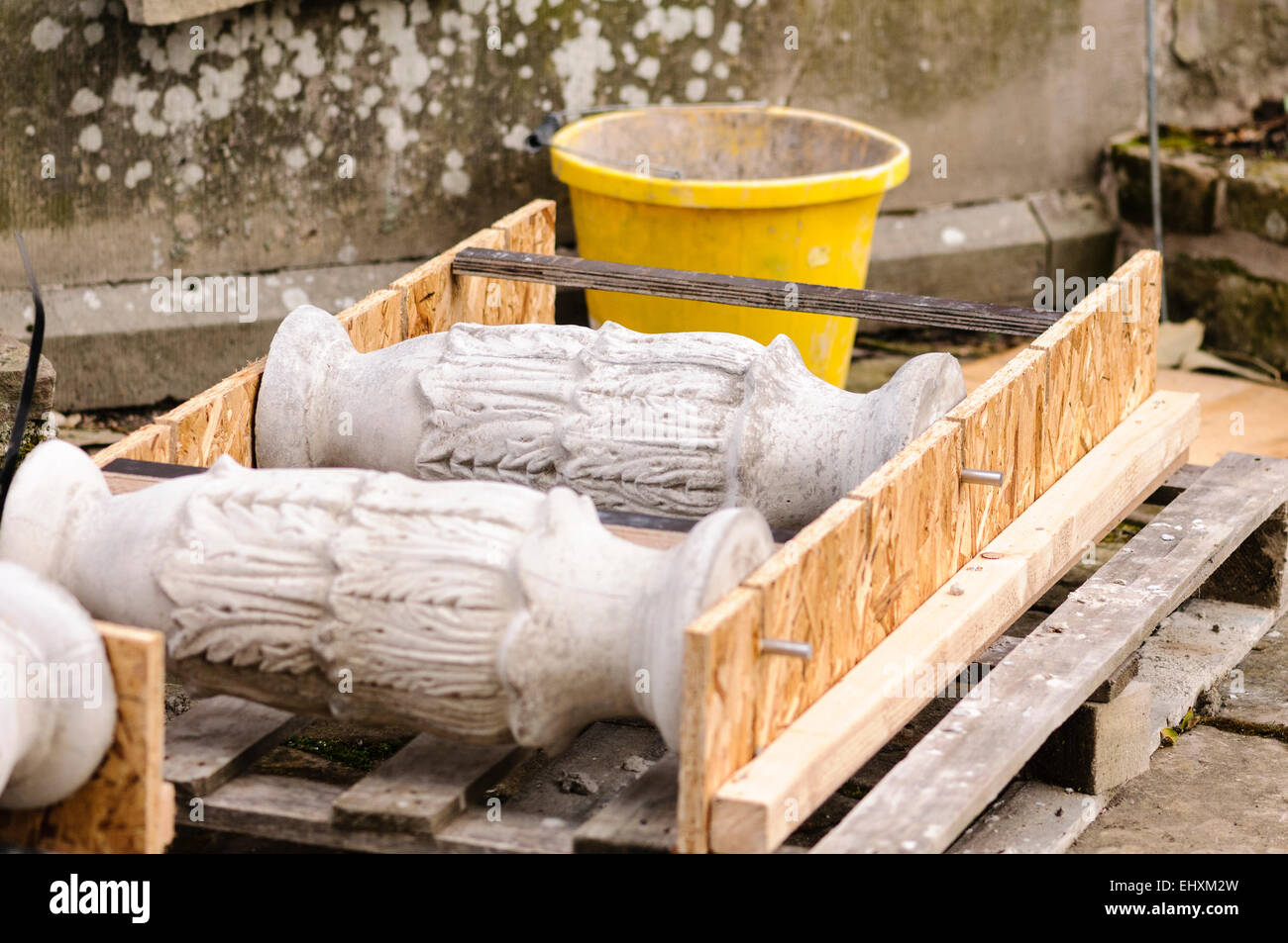Concrete balusters in a frame at a restoration project Stock Photo - Alamy