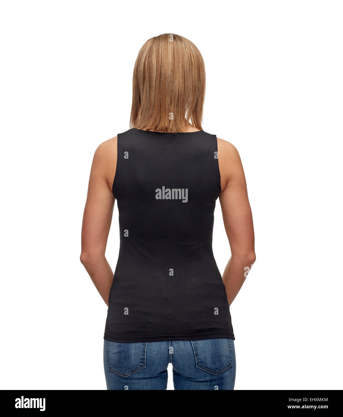 woman in blank black tank top Stock Photo - Alamy