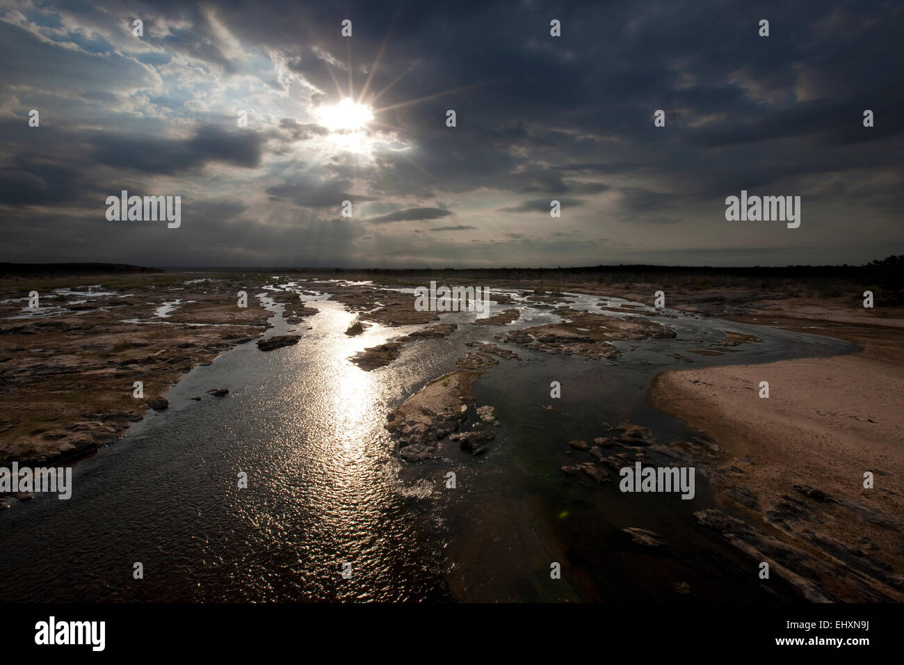 River flowing through landscape, Olifants River, Kruger National Park ...