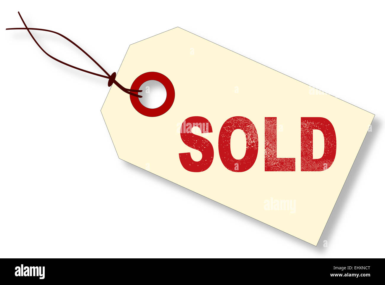 A typical sold tag as used by shops and stores over white Stock Photo ...
