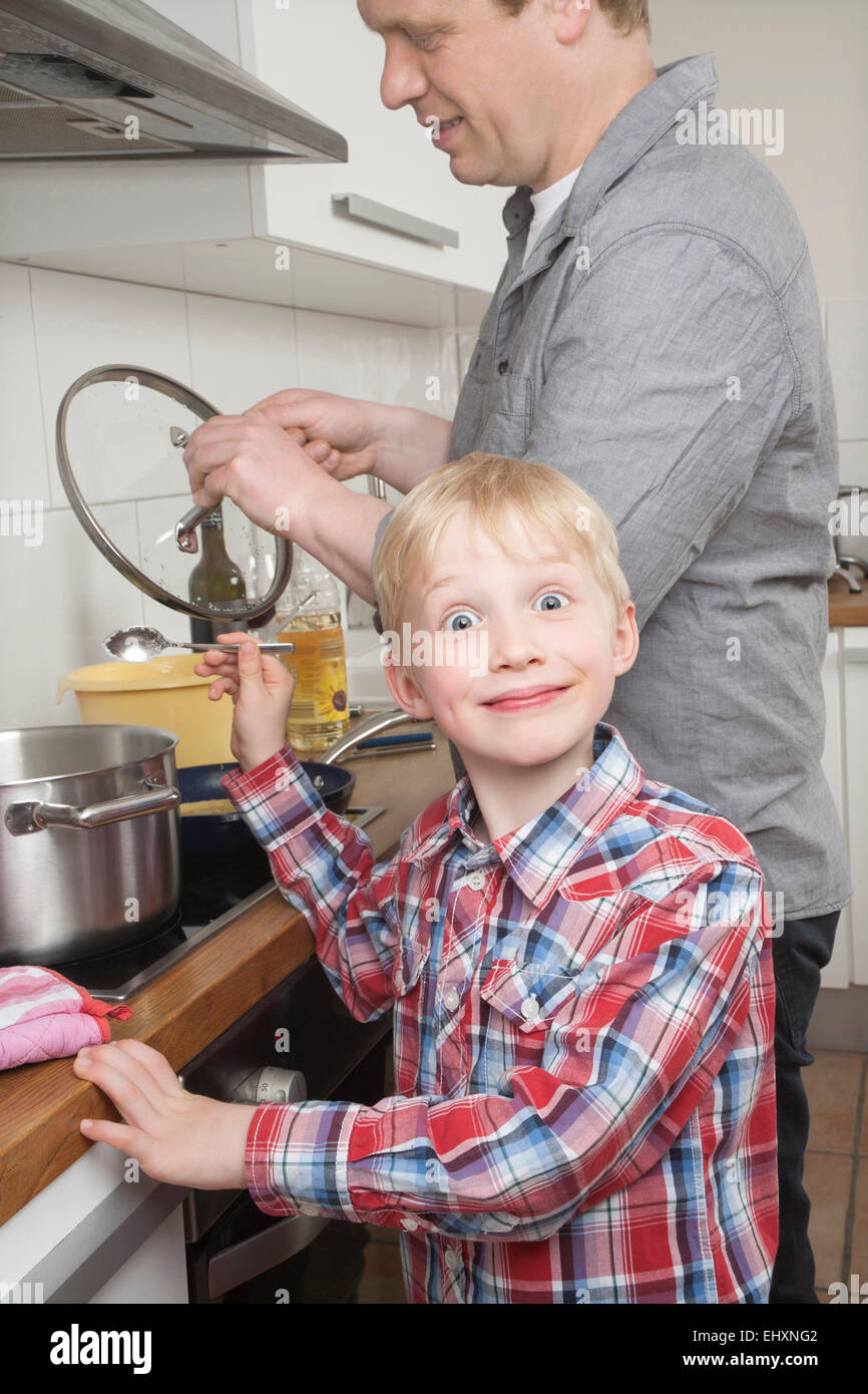 Portrait father son preparing hi-res stock photography and images - Alamy