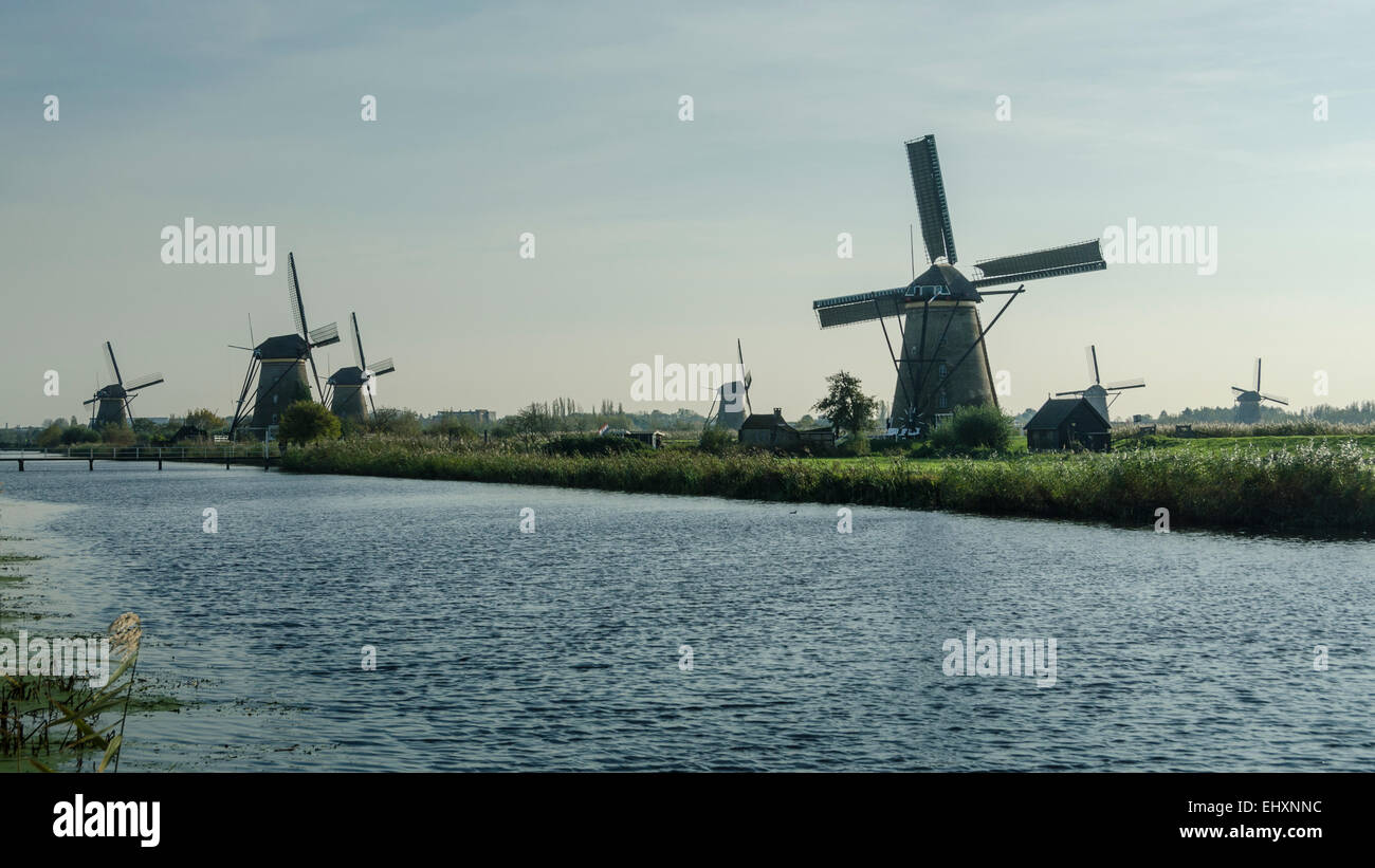 Windmills at Kinderdijk in the Netherlands which date from the 18th ...
