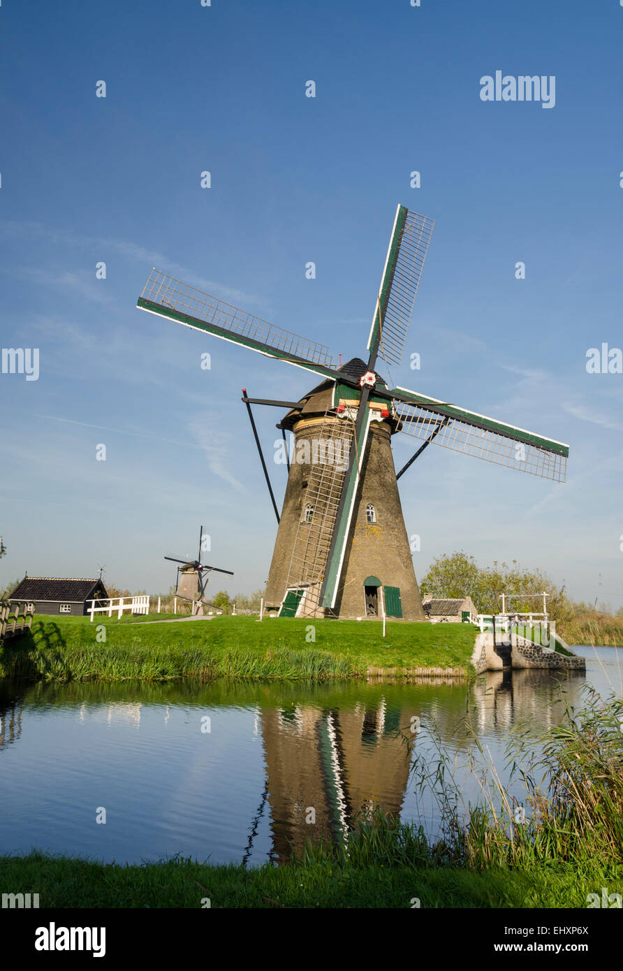 Windmills at Kinderdijk in the Netherlands which date from the 18th ...
