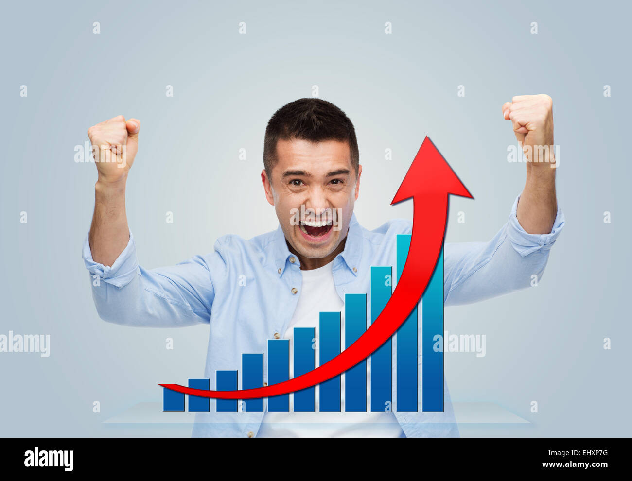 happy laughing man with raised hands Stock Photo - Alamy