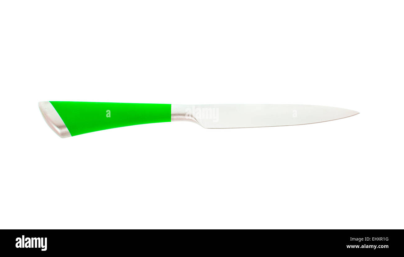 Green Steel Kitchen Knife. Isolated Stock Photo - Alamy