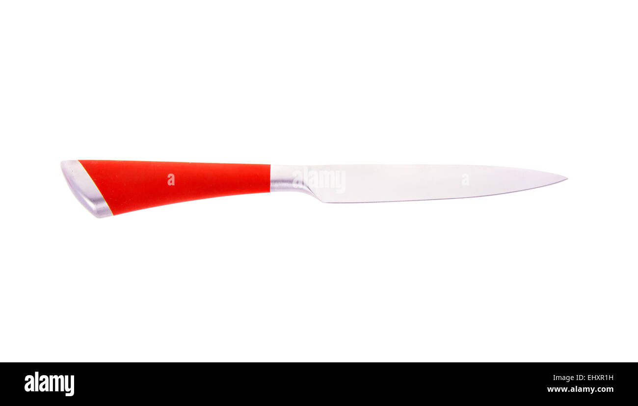Red Steel Kitchen Knife. Isolated Stock Photo - Alamy