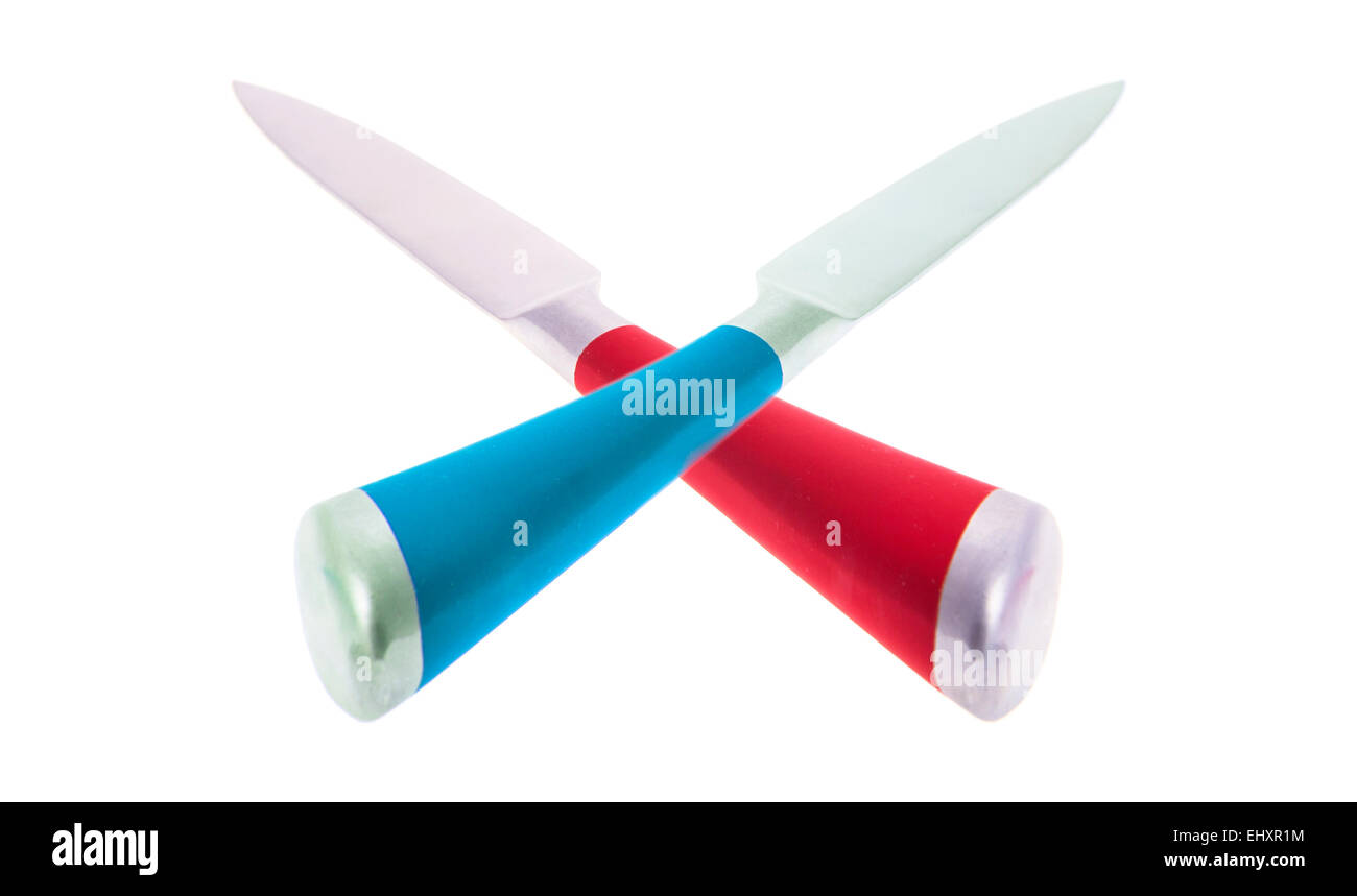 Red and Blue Steel Kitchen Knife. Isolated Stock Photo - Alamy
