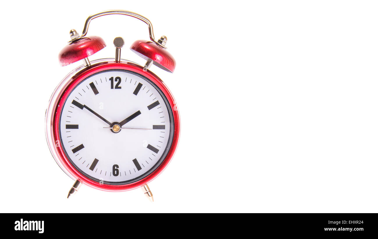 Red Alarm Clock. Isolated Stock Photo - Alamy