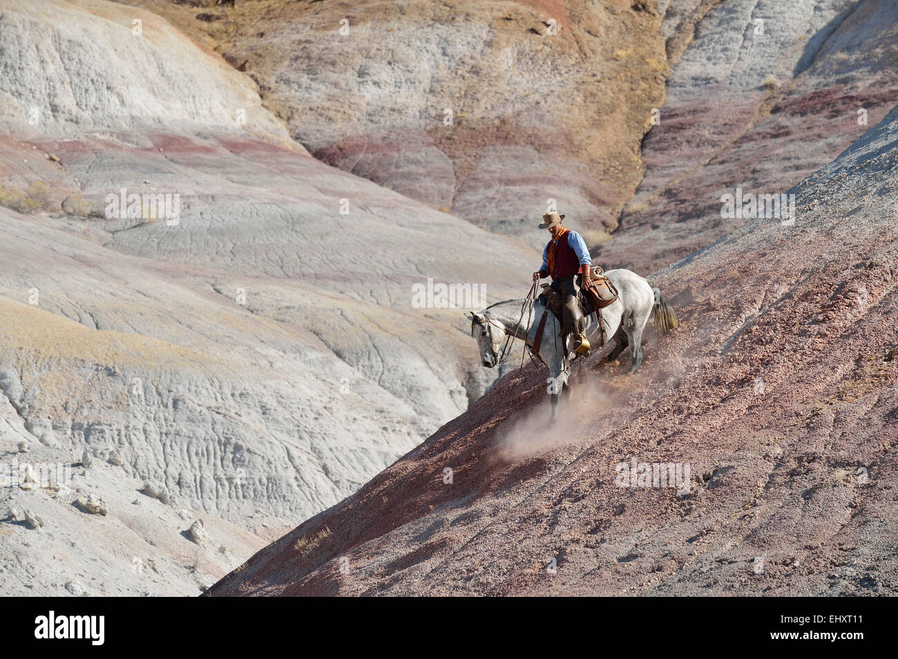 Cowboy riding downwards in badlands hi-res stock photography and images ...