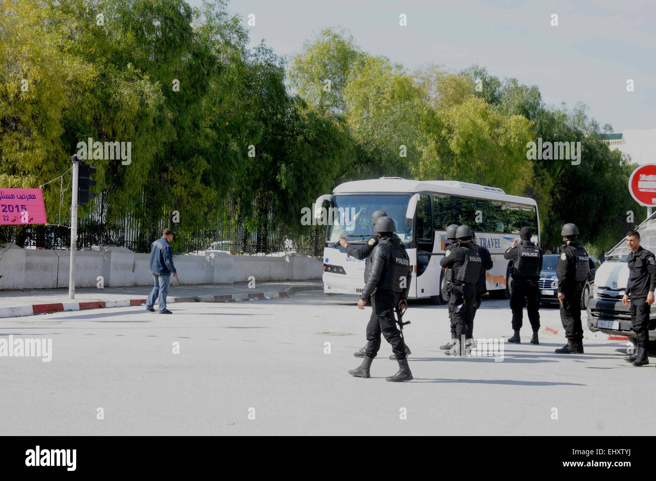 Tunis, Tunisia. 18th March, 2015. Police officers are seen near Bardo ...