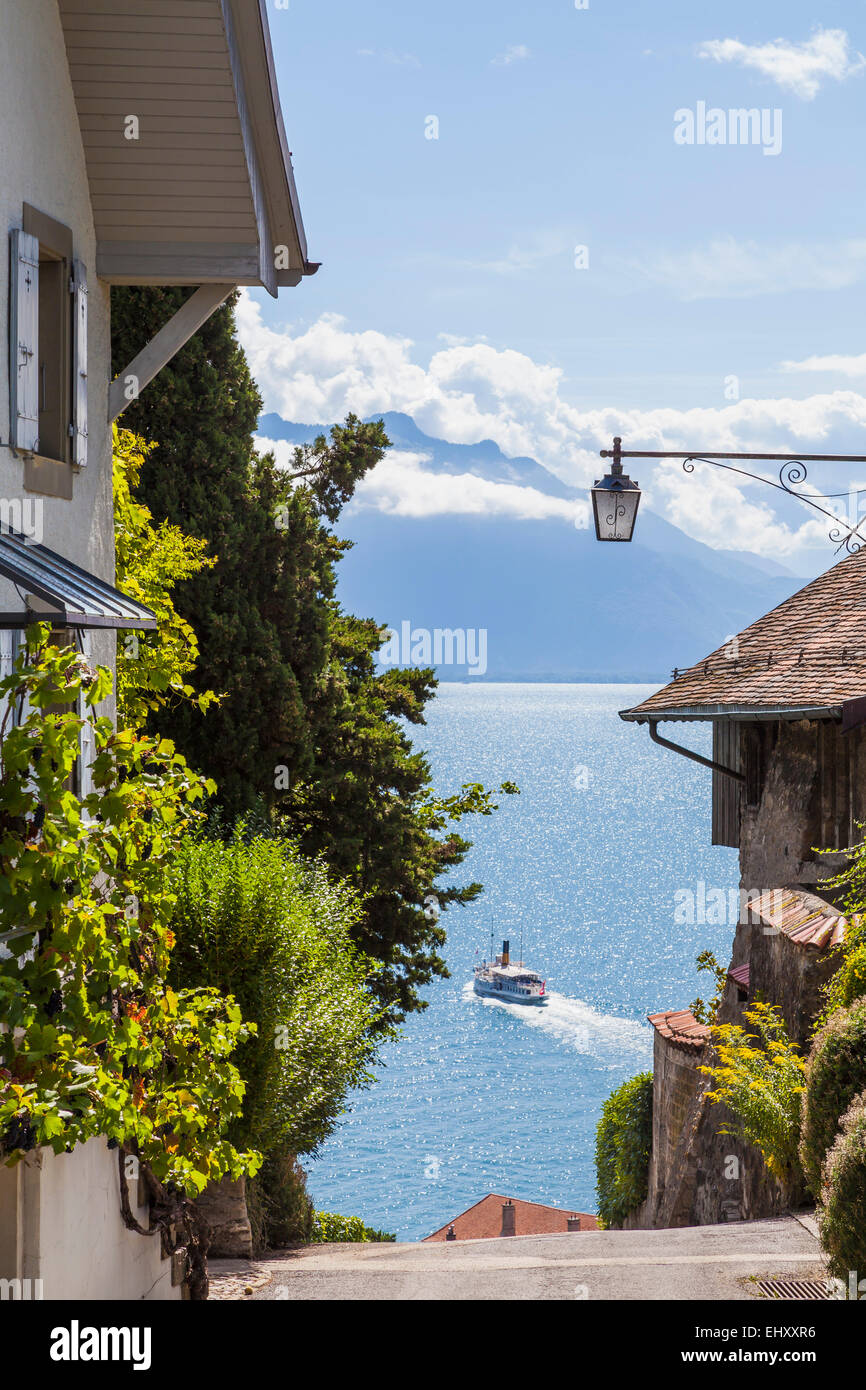 Switzerland, Lavaux, Lake Geneva, wine village Rivaz Stock Photo - Alamy