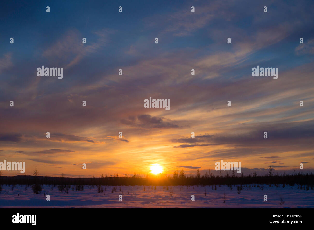 Landscape with sunset Stock Photo - Alamy