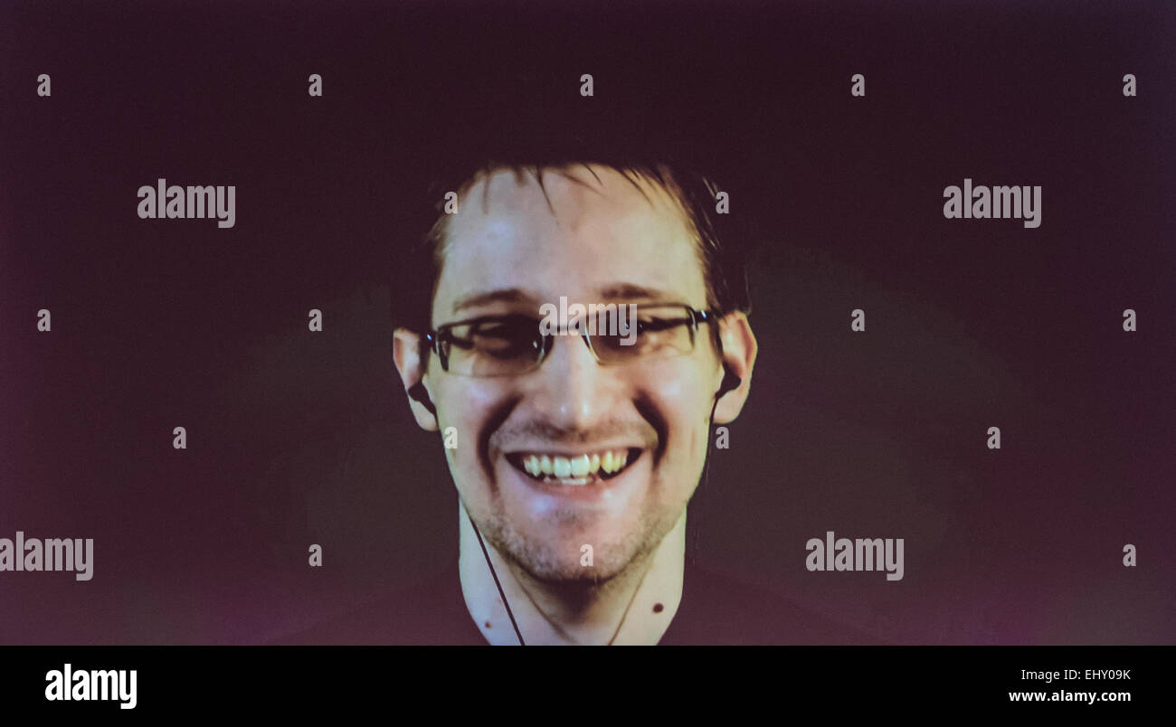Hanover, Germany. 18th Mar, 2015. US whistleblower Edward Snowden ...