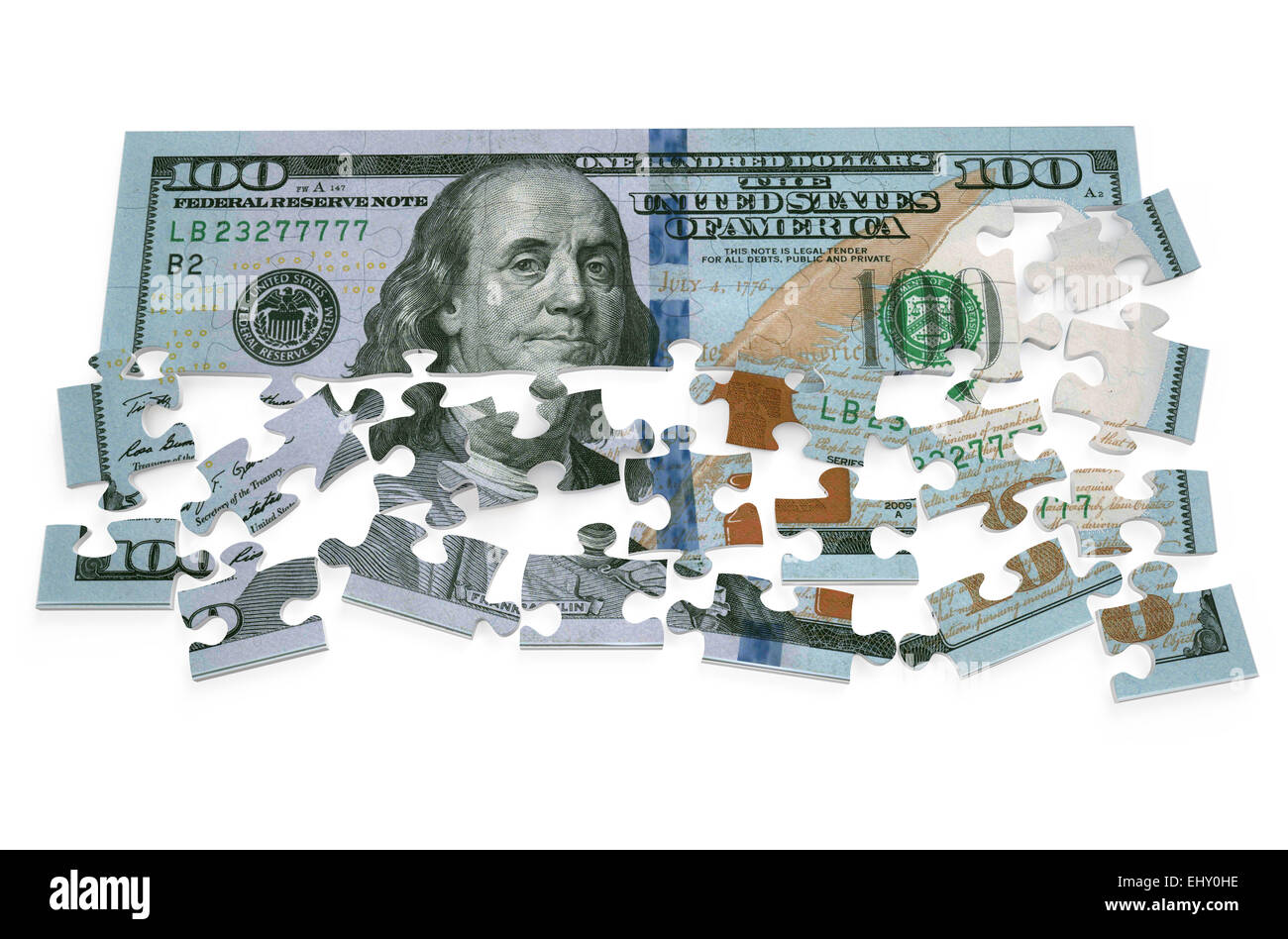 100 dollar puzzle isolated on white background Stock Photo - Alamy