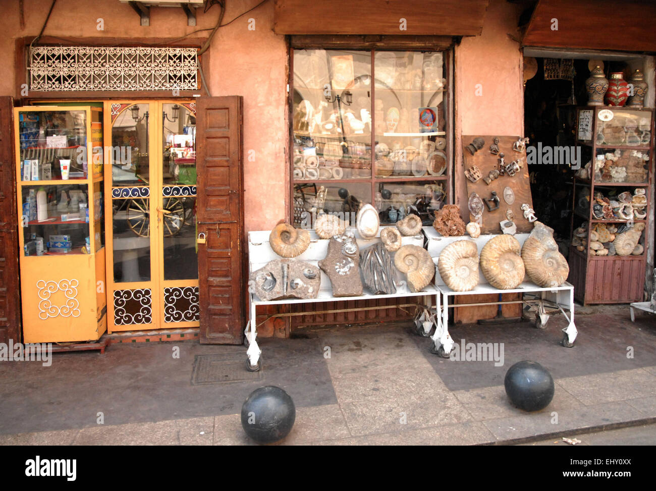 shop in marrakesh selling ammonites Stock Photo - Alamy
