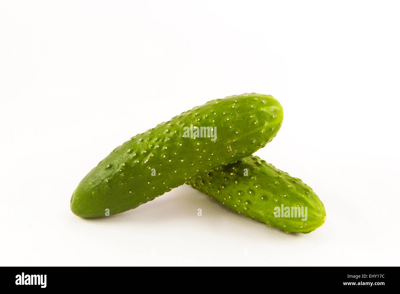 Two green fresh small cucumbers isolated on white background Stock ...
