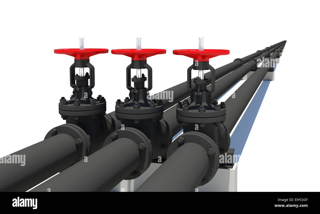 Three black pipes with valves Stock Photo - Alamy