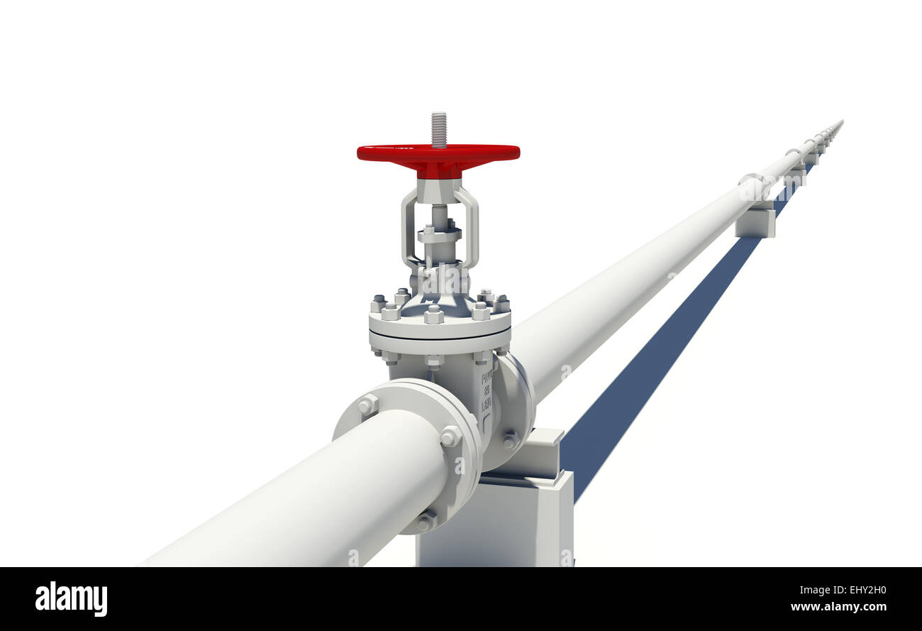 Three-dimensional model of valve connected to pipe flanges Stock Photo ...