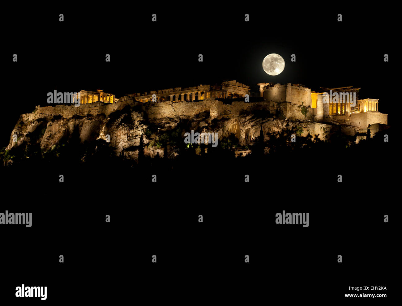The Acropolis with the Supermoon on June 23rd 2013 in Athens, Greece ...