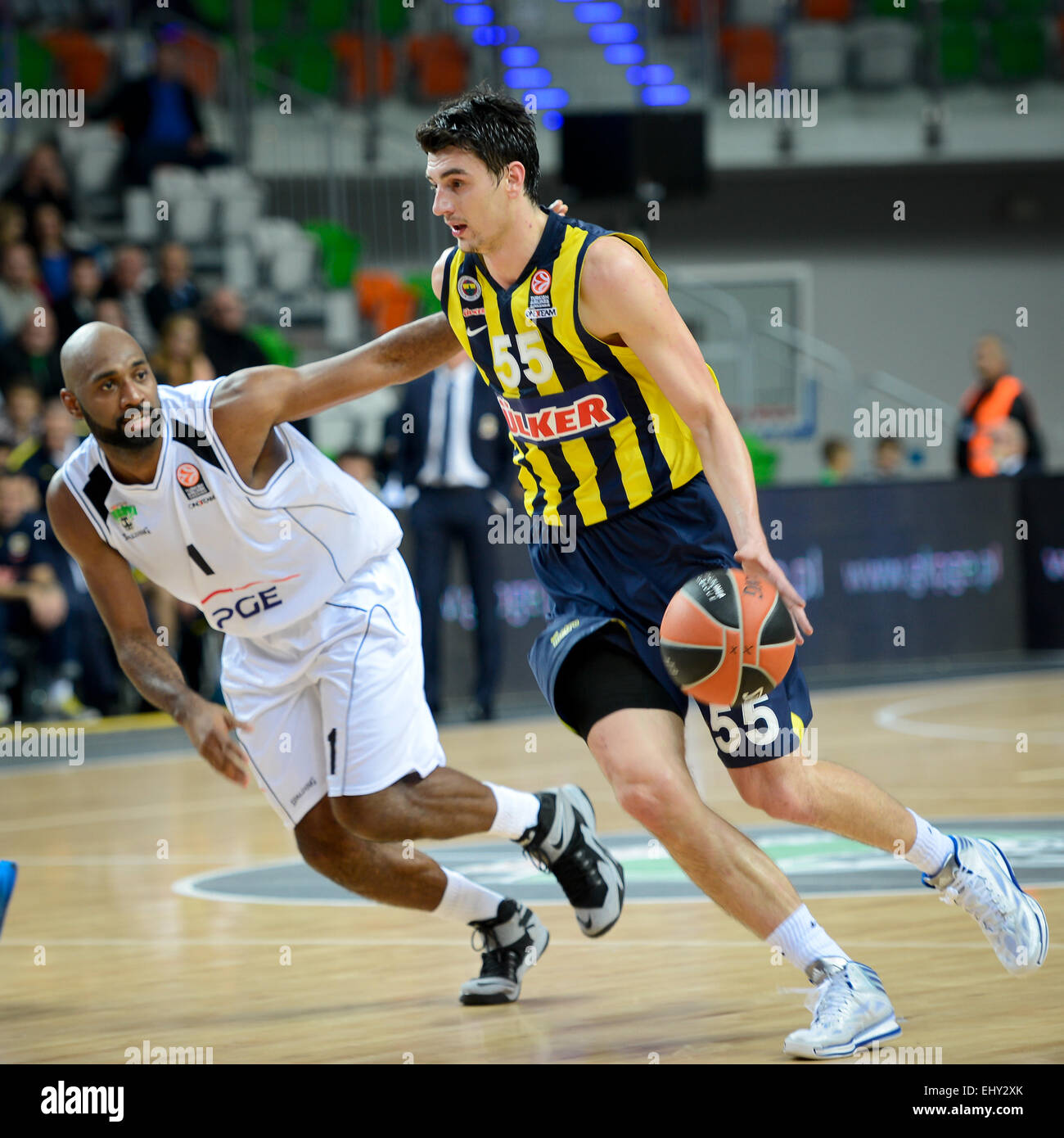 LUBIN, POLAND - OCTOBER 24, 2014: Mardy Collins (1) and Emir Preldzic ...