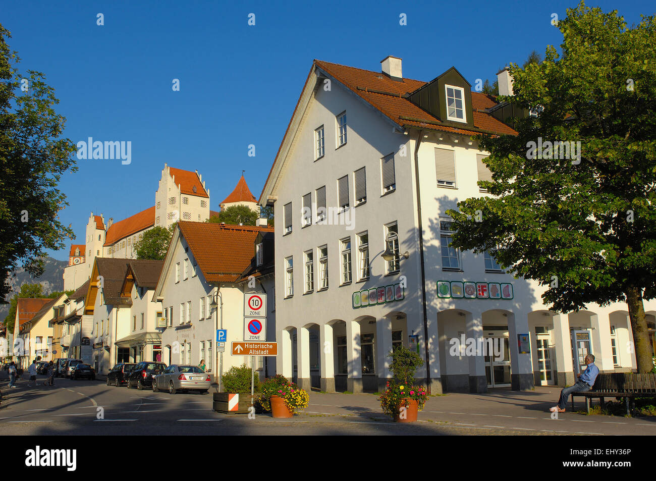 Fussen, Pedestrian zone and Castle, Allgau, Romantische Strasse ...