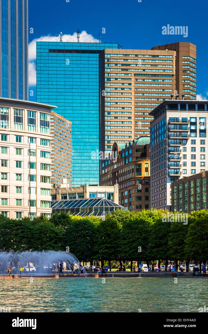 Skyscrapers and reflecting pool seen at Christian Science Plaza in ...
