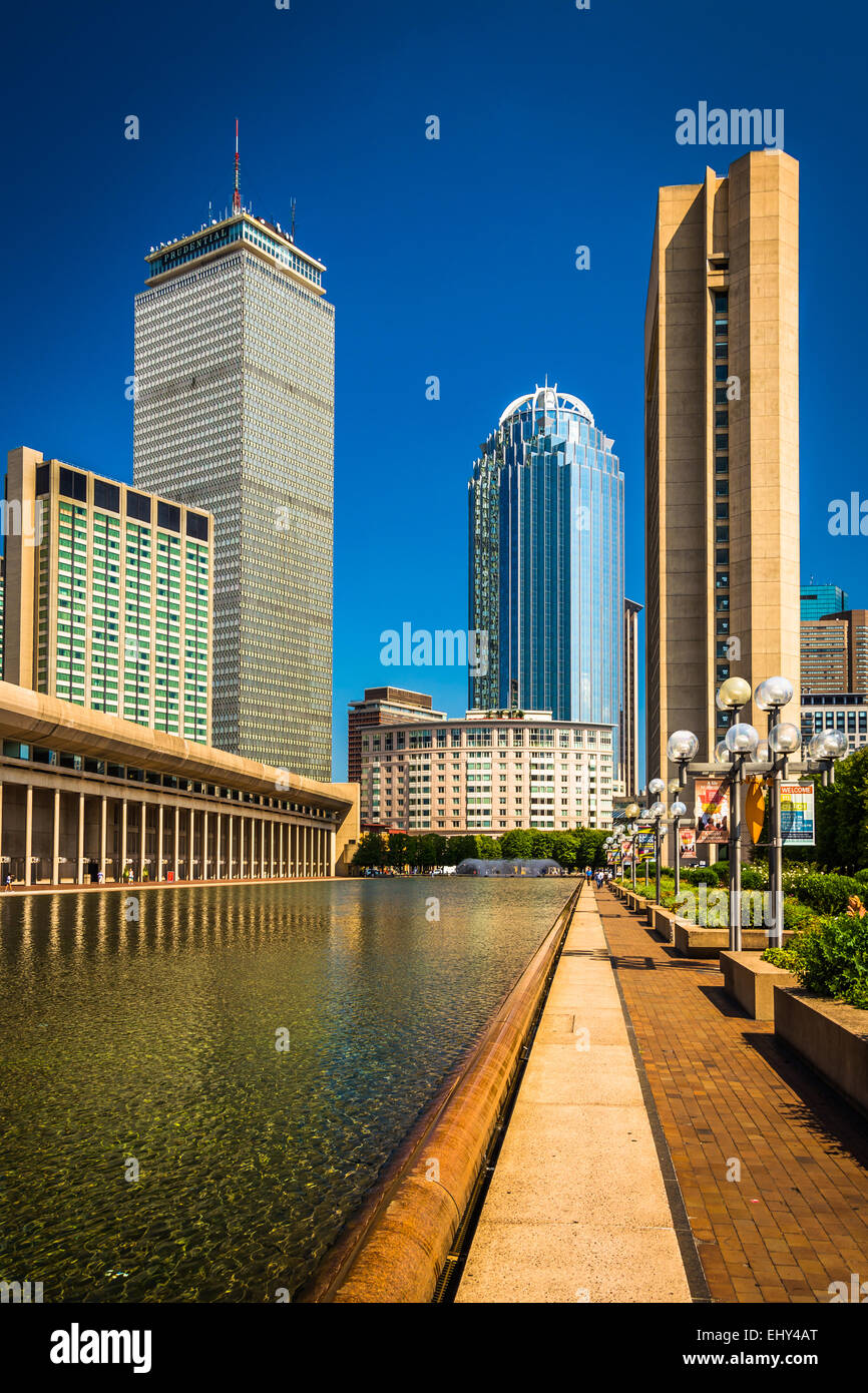 Skyscrapers and reflecting pool seen at Christian Science Plaza in ...