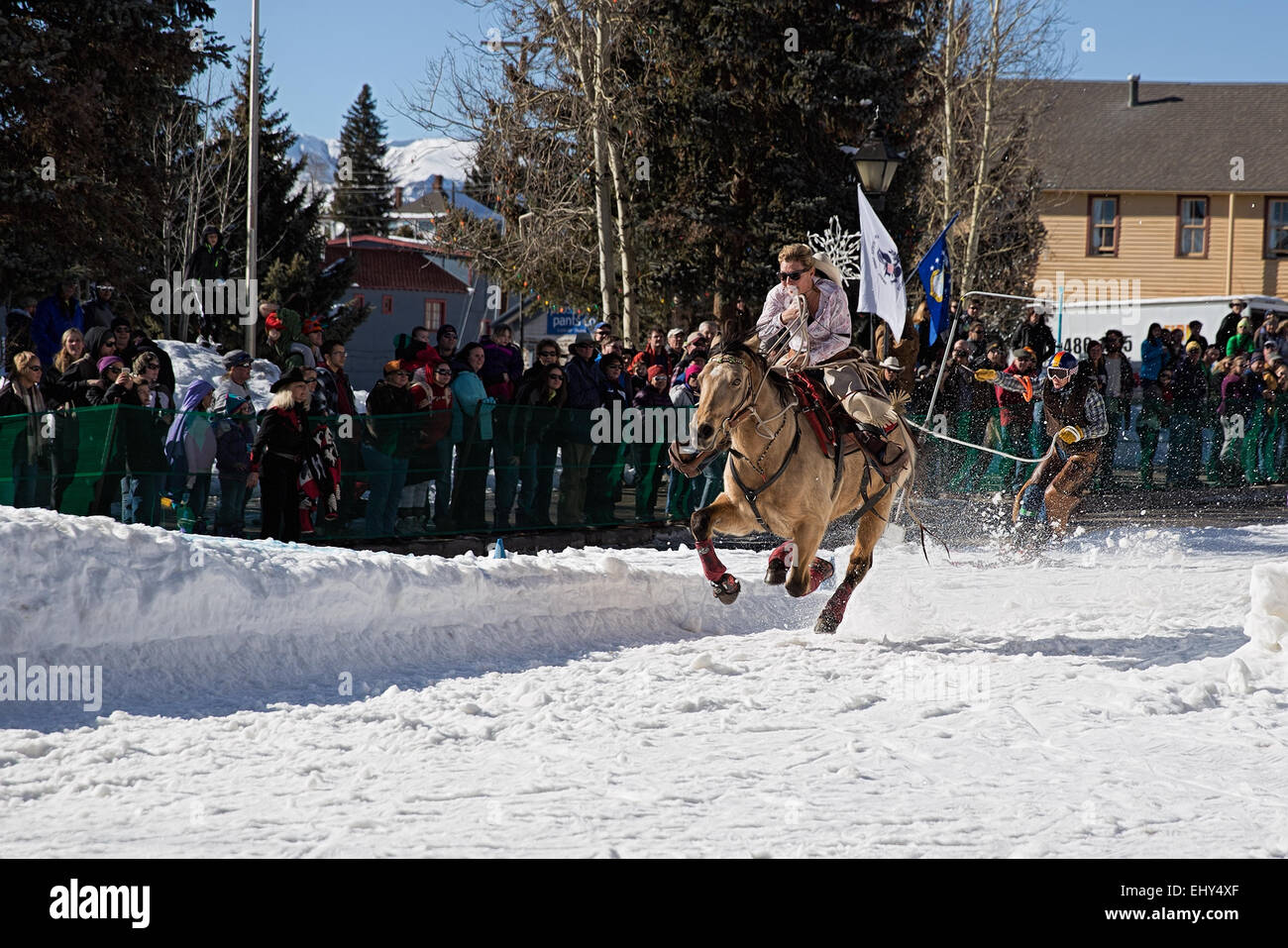 Skijoring competition down main street Leadville Colorado during winter ...