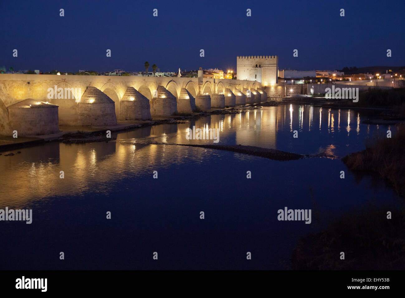 Roman Bridge at night Stock Photo - Alamy