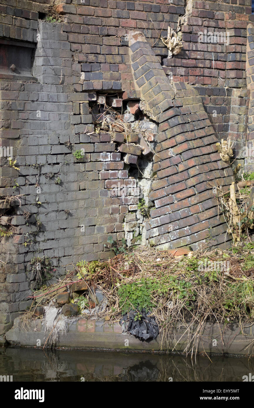 Crack in a Partially Collapsed Buttressed Brick Wall of a Canal Bridge ...