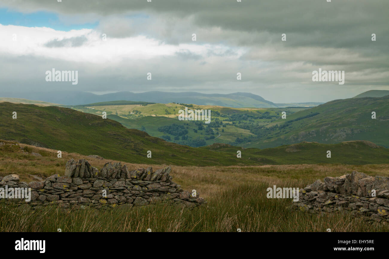 English england countryside cloudy green grass stone wall landscape hi ...