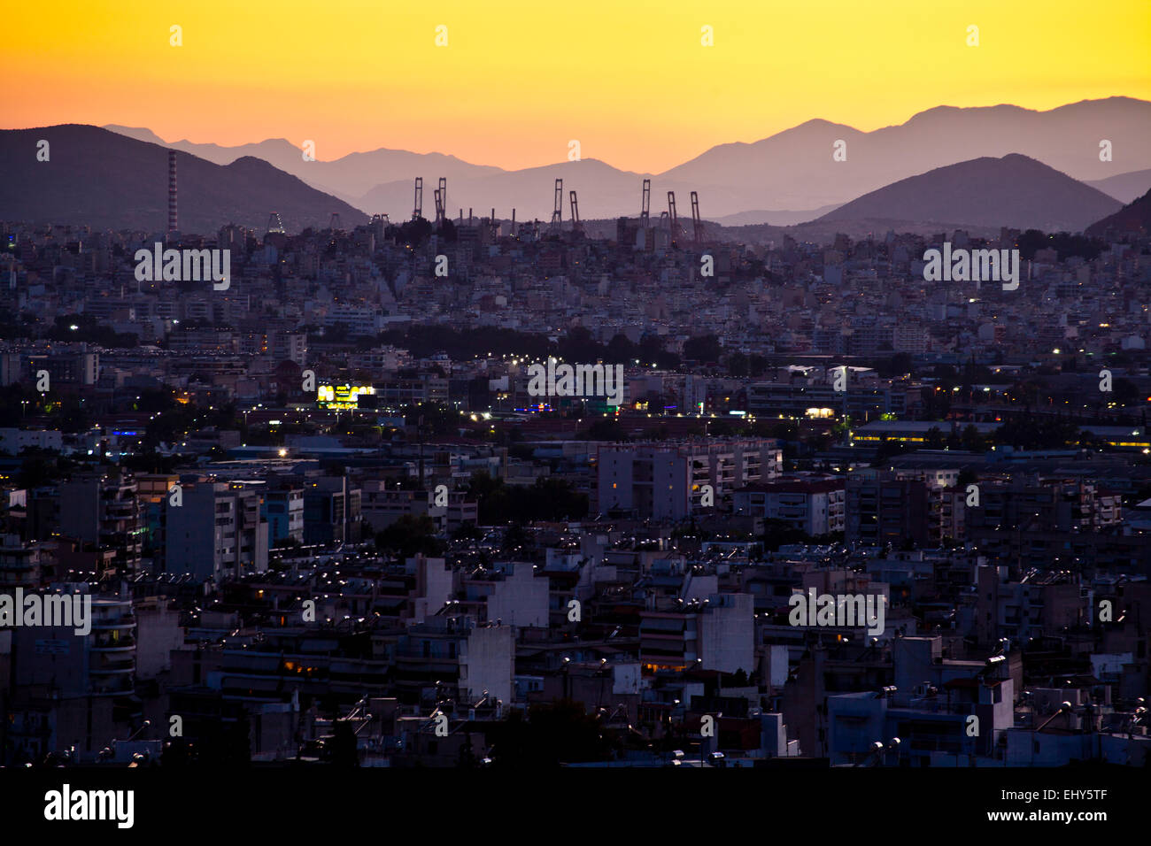 Skyline of athens at sunset hi-res stock photography and images - Alamy