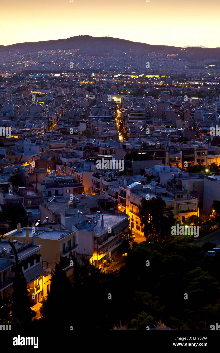 The Athens sunset Skyline in Athens, Greece Stock Photo - Alamy
