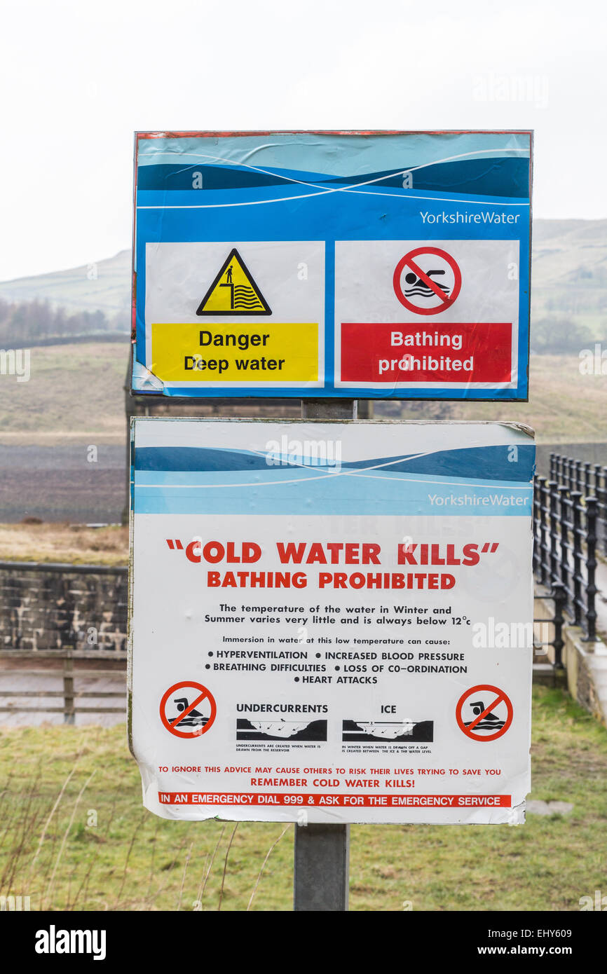 A warning sign about swimming in reservoirs Stock Photo - Alamy