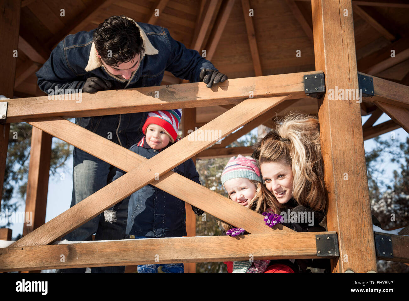 Family on observation tower Stock Photo - Alamy