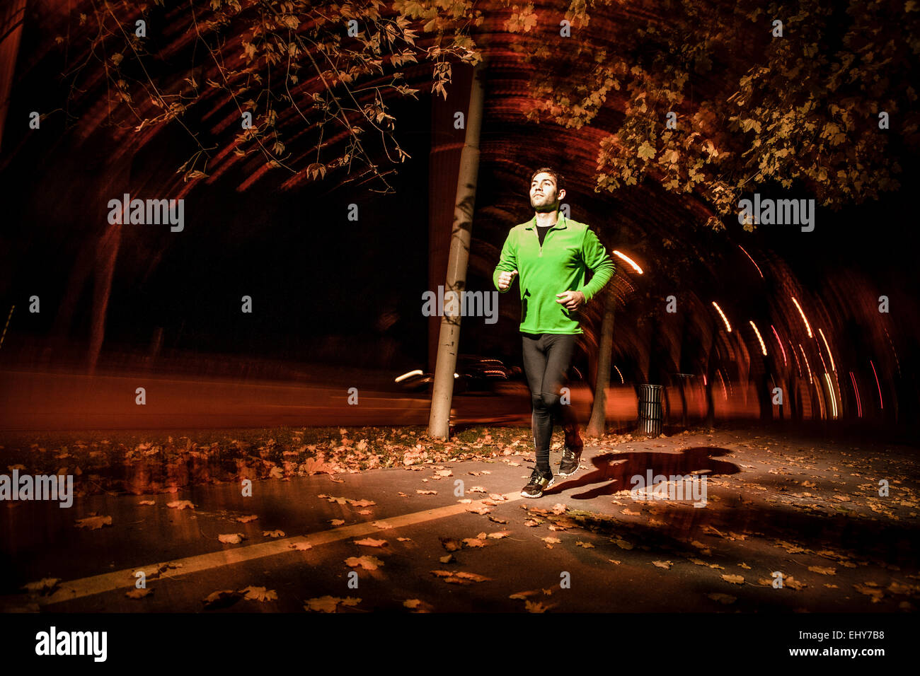 Male runner jogging in park at twilight Stock Photo - Alamy