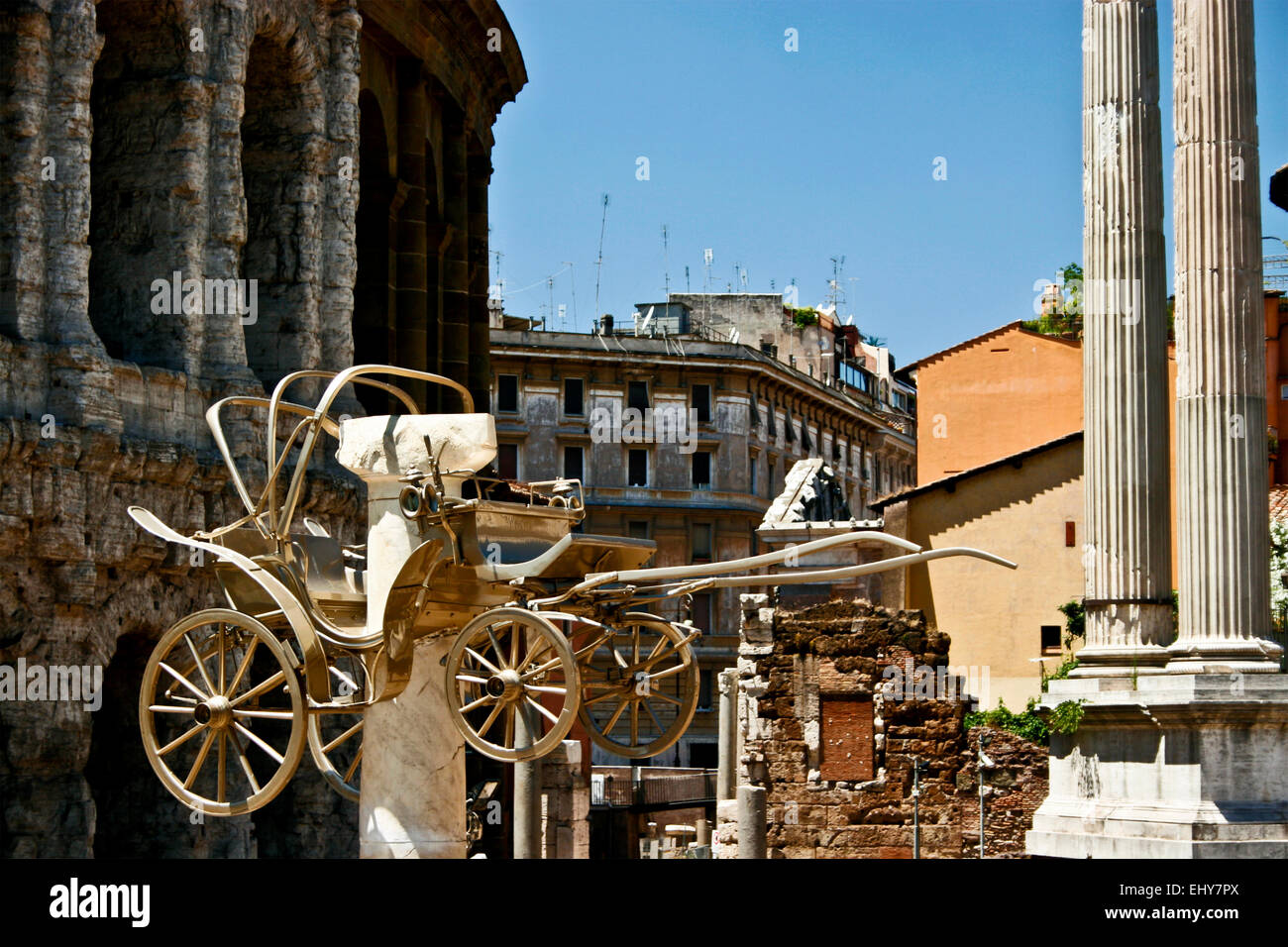 Golden carriage, “The coah” insallation in front of Teatro Marcello and ...