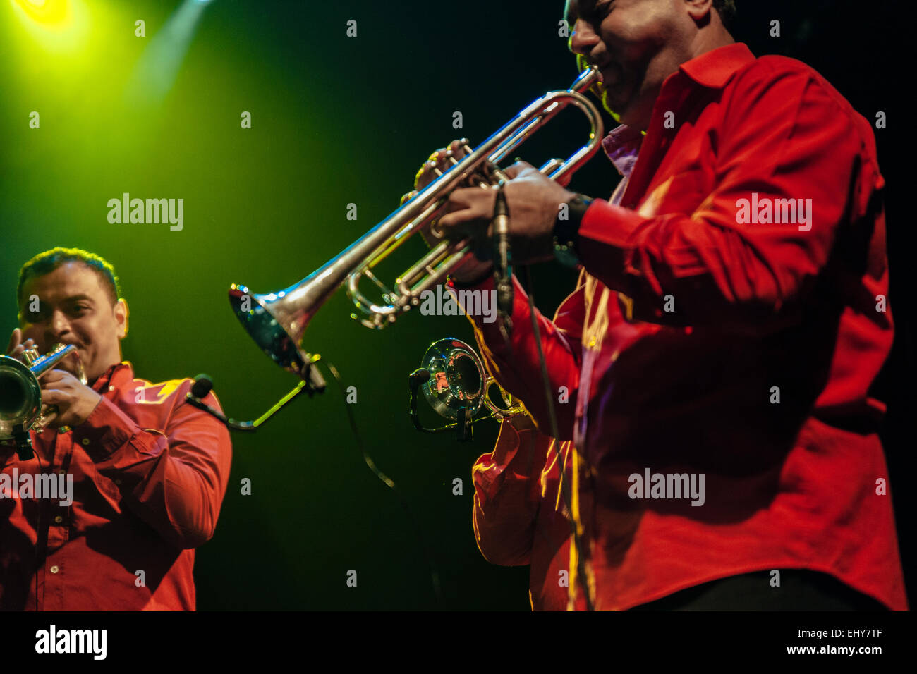 London, UK. 17th Mar, 2015. Romanian brass band Fanfare Ciocarlia plays ...