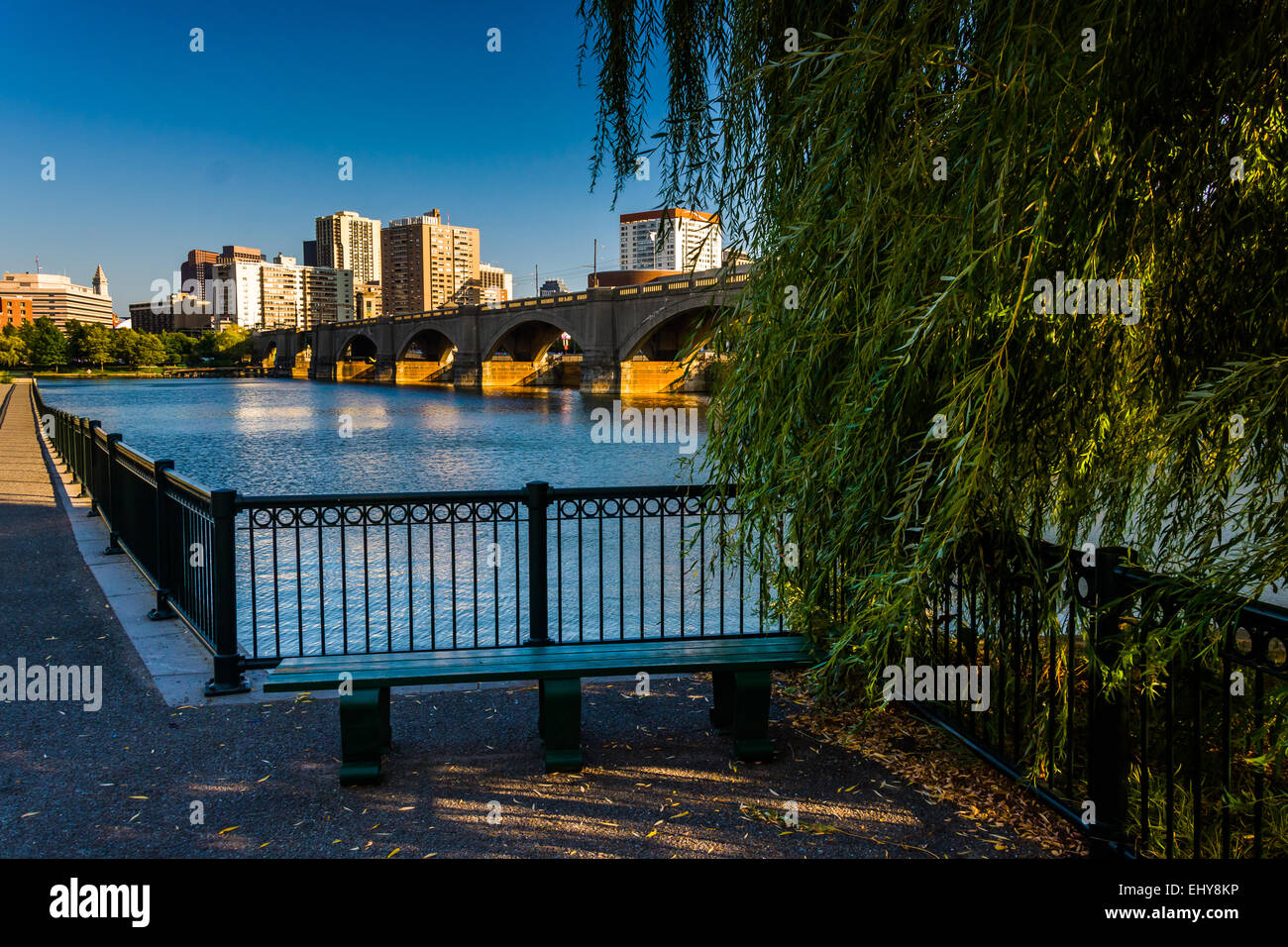 The Charles River at North Point Park and view of Boston skyline in ...
